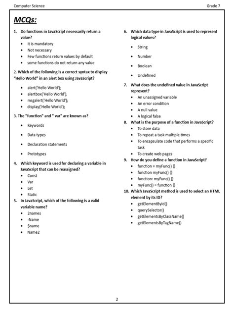 Act4 Mcqs Pdf Java Script Object Oriented Programming