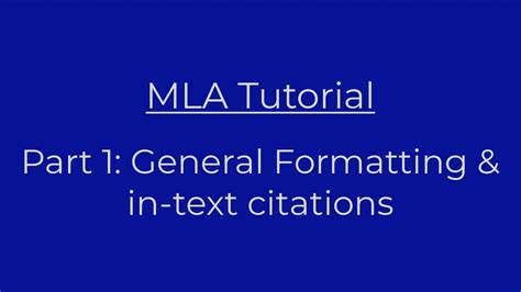 MLA Tutorial Pt 1 YouTube