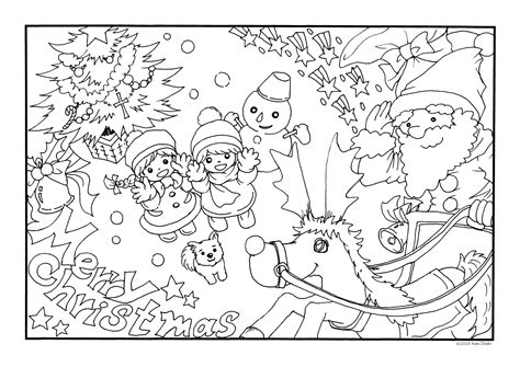 ぬりえカレンダーイラスト12月クリスマス～バックナンバー2014 2017～サンタクロース・トナカイ・クリスマスツリー かえちゃびのぬりえカレンダー