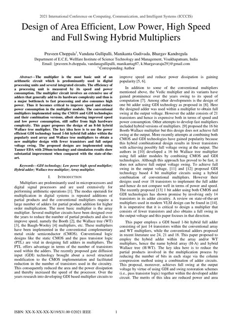 Pdf Design Of Area Efficient Low Power High Speed And Full Swing Hybrid Multipliers