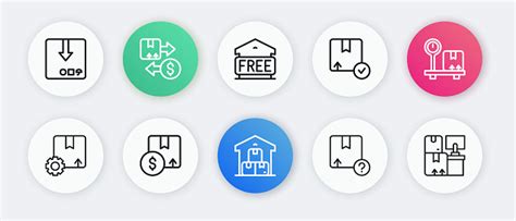 세트 라인 전체 창고 골판지 상자 기어 패키지 판지 무료 저장 창고 상자 및 아이콘으로 스케일 벡터 가득 찬에 대한 스톡 벡터