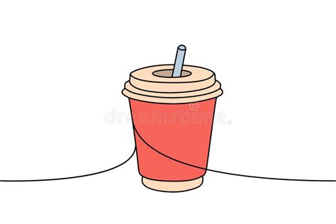 Coffee Cardboard Cup One Line Colored Continuous Drawing Empty