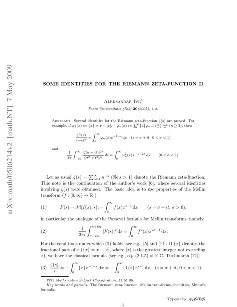 Pdf Some Identities For The Riemann Zeta Function Ii