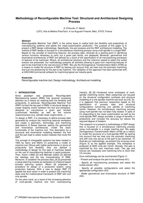 Pdf Methodology Of Reconfigurable Machine Tool Structural And
