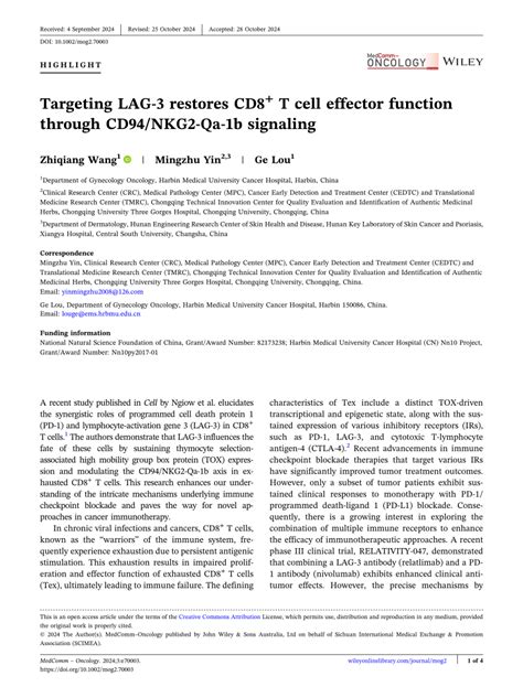 pdf targeting lag‐3 restores cd8 t cell effector function through