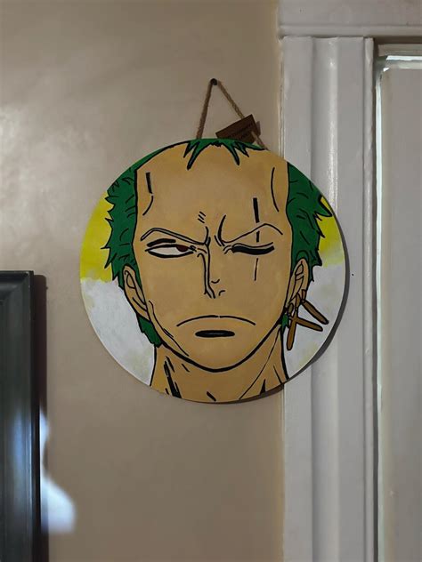 One Piece Zoro Waifu Anime Painting On Wooden Large Circular Canvas Etsy