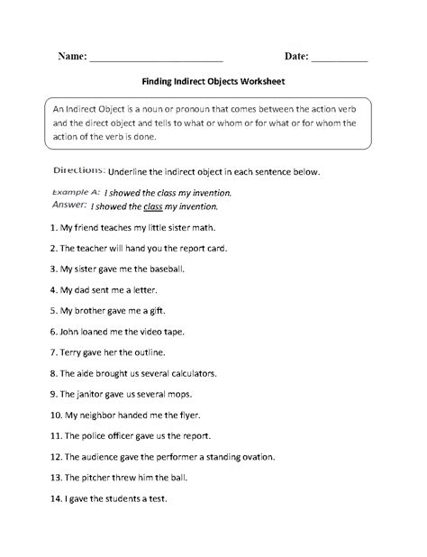 Parts Of A Sentence Worksheets Direct And Indirect Objects Worksheets
