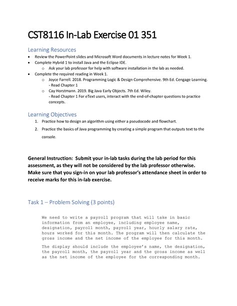 In Lab Exercise 01 351 Uftgfgyu980ijkolmp Km Cst8116 In Lab Exercise 01 351 Learning