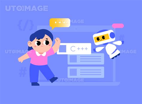 유토이미지 질문하는 어린이가 있는 AI 초등코딩교육 벡터 일러스트