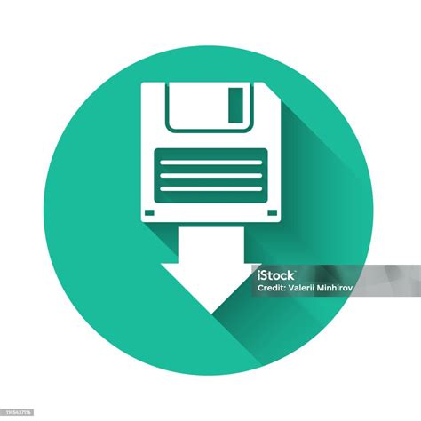 긴 그림자와 고립 된 흰색 플로피 디스크 백업 아이콘 디스켓 기호입니다 녹색 원 버튼을 클릭 합니다 벡터 일러스트 0명에 대한 스톡 벡터 아트 및 기타 이미지 Istock