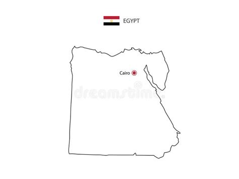 Hand Draw Thin Black Line Vector Of Egypt Map With Capital City Cairo Stock Vector