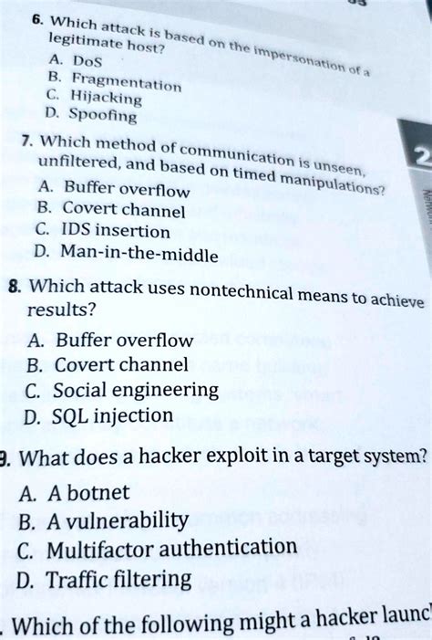Solved Which Type Of Attack Is Based On The Impersonation Of A Legitimate Host 6 Which Attack