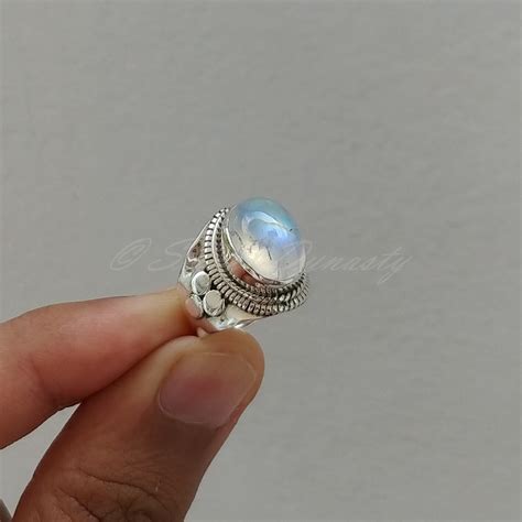 Rainbow Moonstone Ring 925 Solid Sterling Silver Ring Oval Etsy