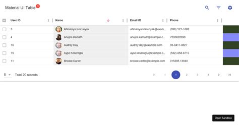 React Material Datagrid Examples CodeSandbox