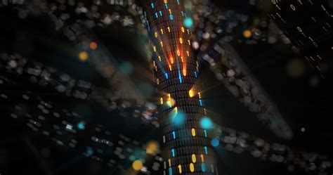 플레어 추상 파란색과 주황색 디지털 이진 코드 매트릭스 배경 미래 지향적인 빅 데이터 정보 기술 데이터 센터 블록 체인 인터넷 고속 3d 렌더링 0명에 대한 스톡 사진 및