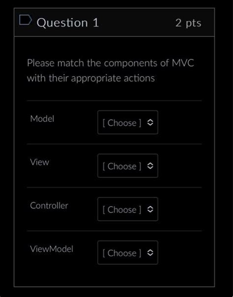 Solved Question 1 2 Pts Please Match The Components Of Mvc
