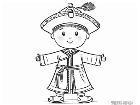 一个蒙古族可爱小孩，戴皮帽，穿蒙古长袍，系腰带、穿靴子、草原风格，全身，正对镜头，微笑，白色背景，简 豆友yk48的文本出图 Midjourney模型作品