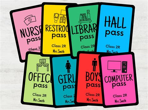 Classroom Hall Pass Canva Templates Passes Bathroom Restroom Office Elementary School High