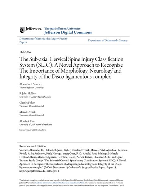 Pdf The Sub Axial Cervical Spine Injury Classification System Slic