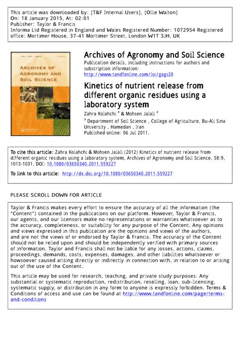Pdf Kinetics Of Nutrient Release From Different Organic Residues