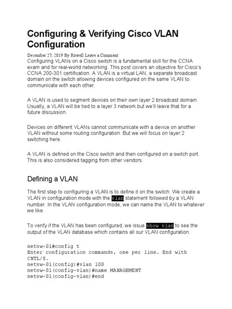 Configuring And Verifying Vlans On Cisco Switches A Step By Step Guide Pdf Cisco