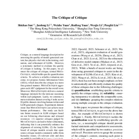 The Critique Of Critique Acl Anthology