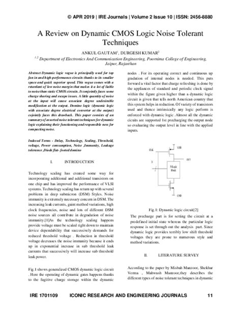 Pdf A Review On Dynamic Cmos Logic Noise Tolerant Techniques