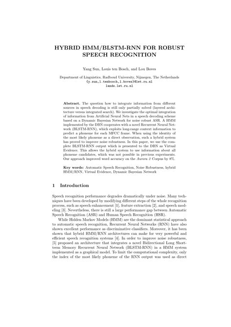 pdf hybrid hmm blstm rnn for robust speech recognition