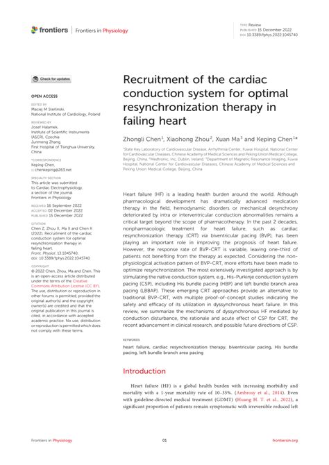 Pdf Recruitment Of The Cardiac Conduction System For Optimal Resynchronization Therapy In