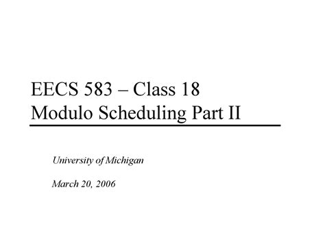 Modulo Scheduling Part Ii In Advanced Compilers Lecture Slides Eecs
