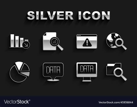 Set Data Analysis Search Globe With Folder Pie Vector Image