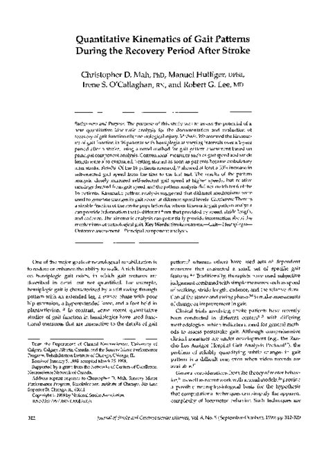 Pdf Quantitative Kinematics Of Gait Patterns During The Recovery