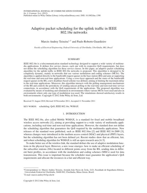 Pdf Adaptive Packet Scheduling For The Uplink Traffic In Ieee 80216e Networks