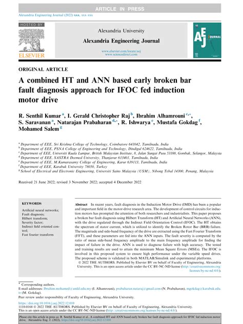 Pdf A Combined Ht And Ann Based Early Broken Bar Fault Diagnosis