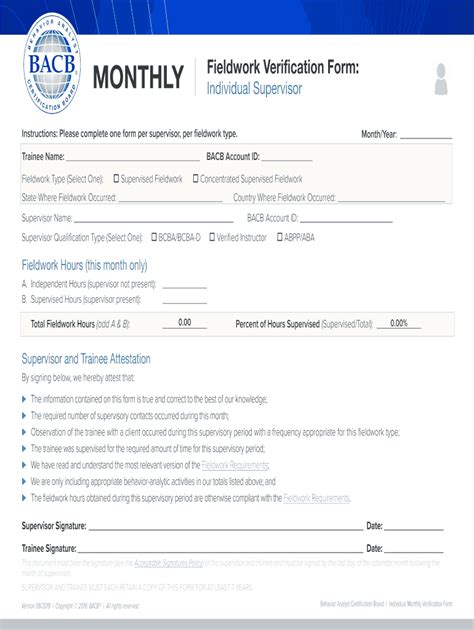 Fillable Online BACB Monthly Experience Verification Form Individual Fax Email Print PdfFiller