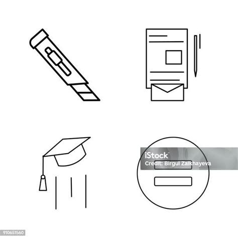 사무실 간단한 선형 윤곽선 벡터 아이콘 세트입니다 0명에 대한 스톡 벡터 아트 및 기타 이미지 0명 디자인 문서 Istock