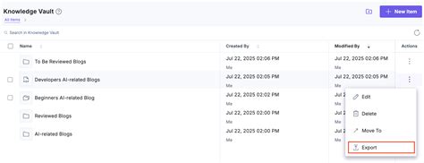 Export Item From Knowledge Vault Contentstack