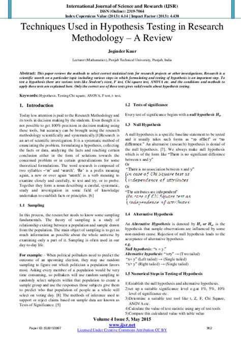 Pdf Techniques Used In Hypothesis Testing In Research Methodology A
