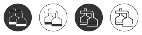 흰색 배경에 고립 된 양조장 아이콘의 검은 전통 양조 용기 맥주 양조 과정 증류소 공장 양조장 서클 버튼입니다 벡터 증류에 대한