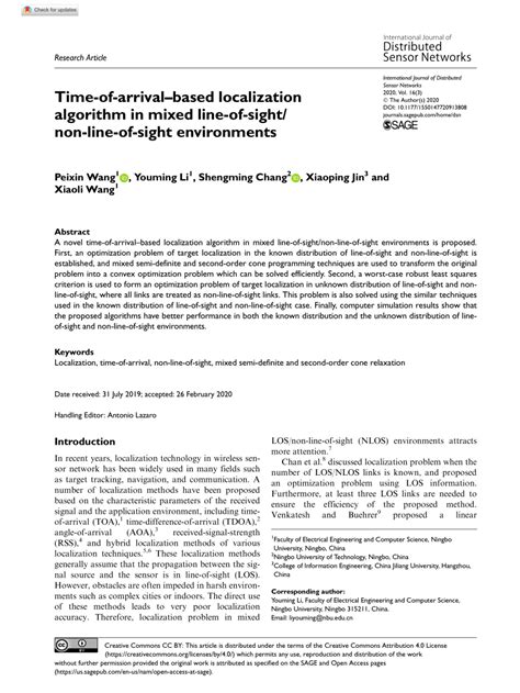 Pdf Time Of Arrival Based Localization Algorithm In Mixed Line Of
