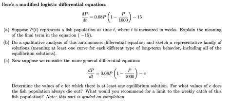 Solved Heres A Modified Logistic Differential Equation