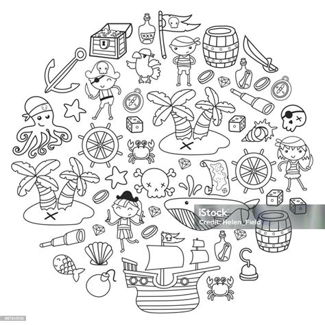 재생 해 적 소년과 소녀 유치원 학교 유치원 할로윈 파티 보물 섬 해 적 배 게 어린이 여행 모험 및 재미 생일 초대 앵무새 2 3 살에 대한 스톡 벡터 아트 및 기타