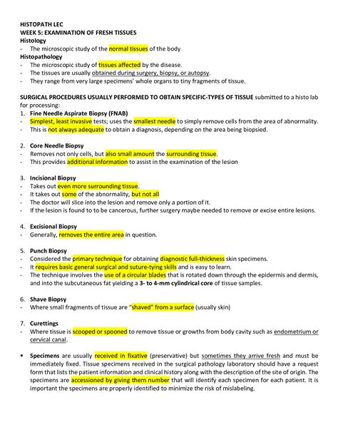 Solution Histopathologic Cytologic Technique Lec W5 Fresh Tissues