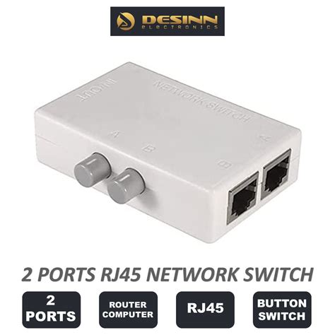 Rj45 Network Switch Selector 2 Port Networking Hub Lan Cat6 Cat5e 2 Way Push Button Router Modem