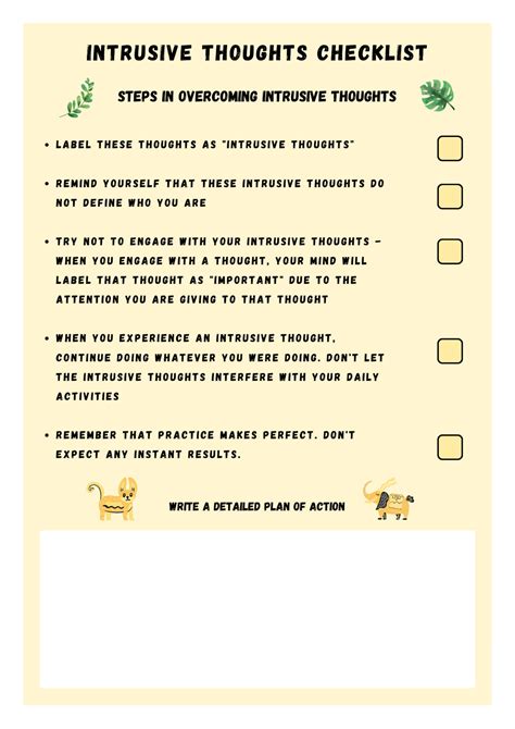 Intrusive Thoughts Checklist Anxiety Worksheet Cbt Etsy