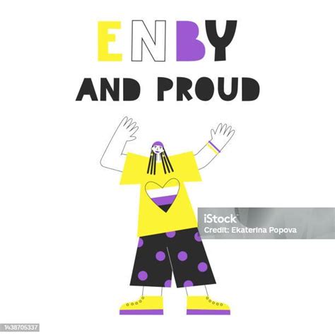 젠더 퀴어와 논바이너리 사람들의 개념 Lgbt 권리와 다양성 글자 평면 벡터 동기 부여 인용문 및 Nb 색상과 기호가 있는 그림 자부심과 인식 Agender에 대한 스톡