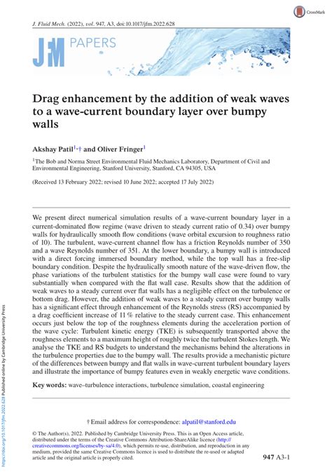 Pdf Drag Enhancement By The Addition Of Weak Waves To A Wave Current Boundary Layer Over Bumpy