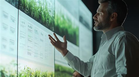 A Man Analyzing Data On A Large Screen Showcasing Innovation In