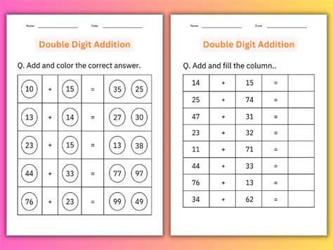Double Digit Addition With Regrouping Worksheets 2 Digit Addition For Grade 1 Teaching Resources