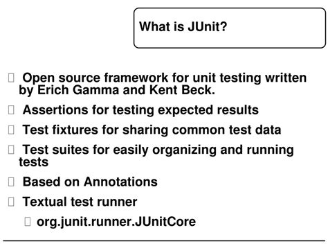 Ppt Junit Testing Framework Overview For Better Code Quality
